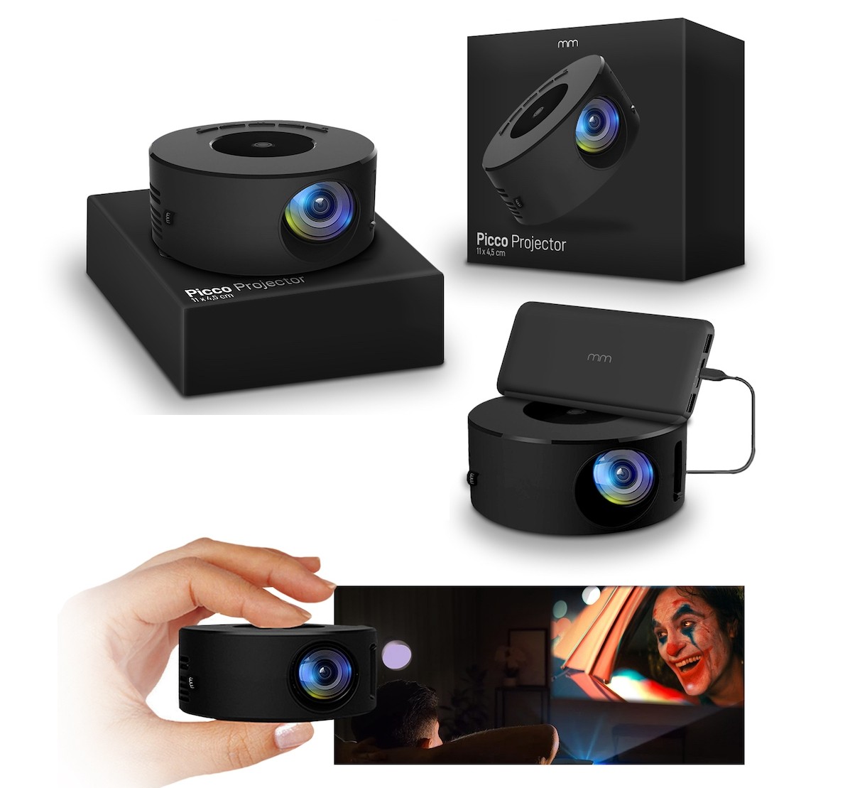 Picco miniprojektori USB - mitat vain 11 x 11 x 4,5 cm FULL HD ...