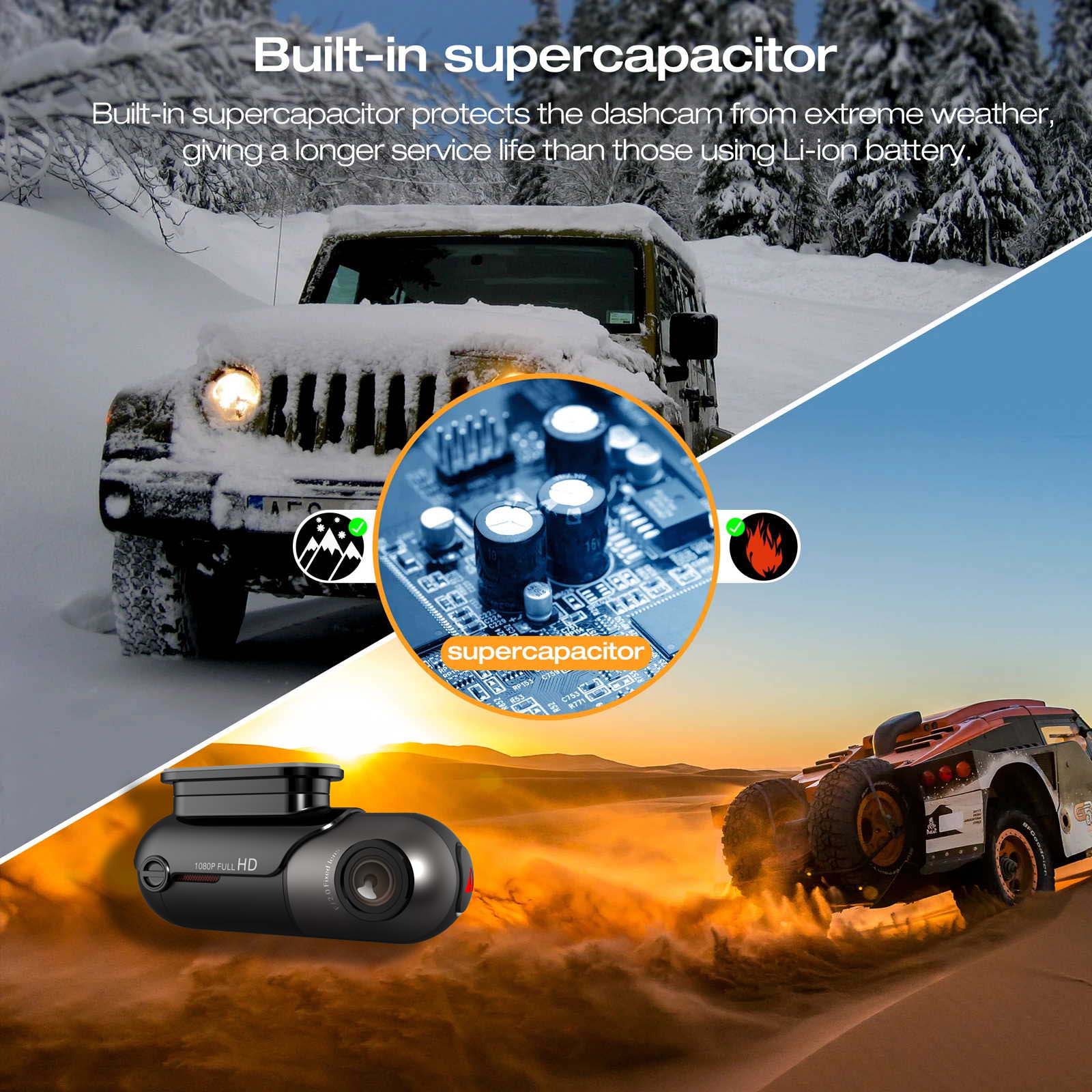 Mini cámara para coche con supercondensador + FULL HD + WiFi + disparo ...