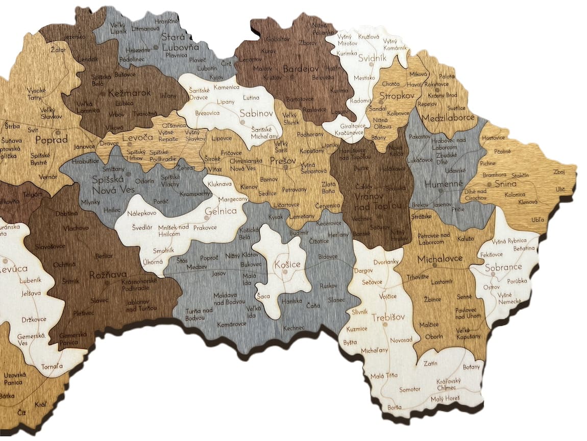 Map of Slovakia with cities - Wooden wall 3D/2D slovak Map on the wall ...