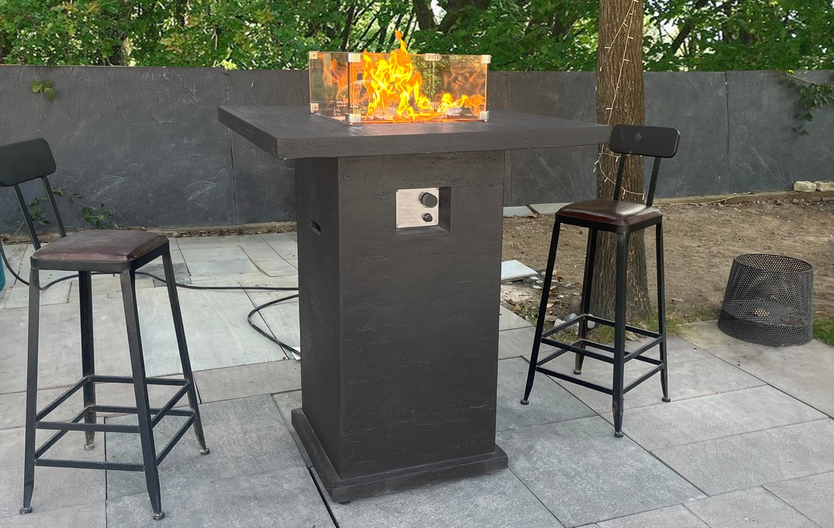Bàn quầy bar + lò sưởi gas 2 trong 1 bàn bê tông ngoài trời 91,5x91 ...