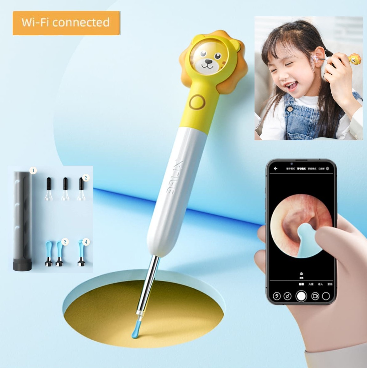 Limpador de ouvido infantil com WiFi e câmera FULL HD - removedor de ...