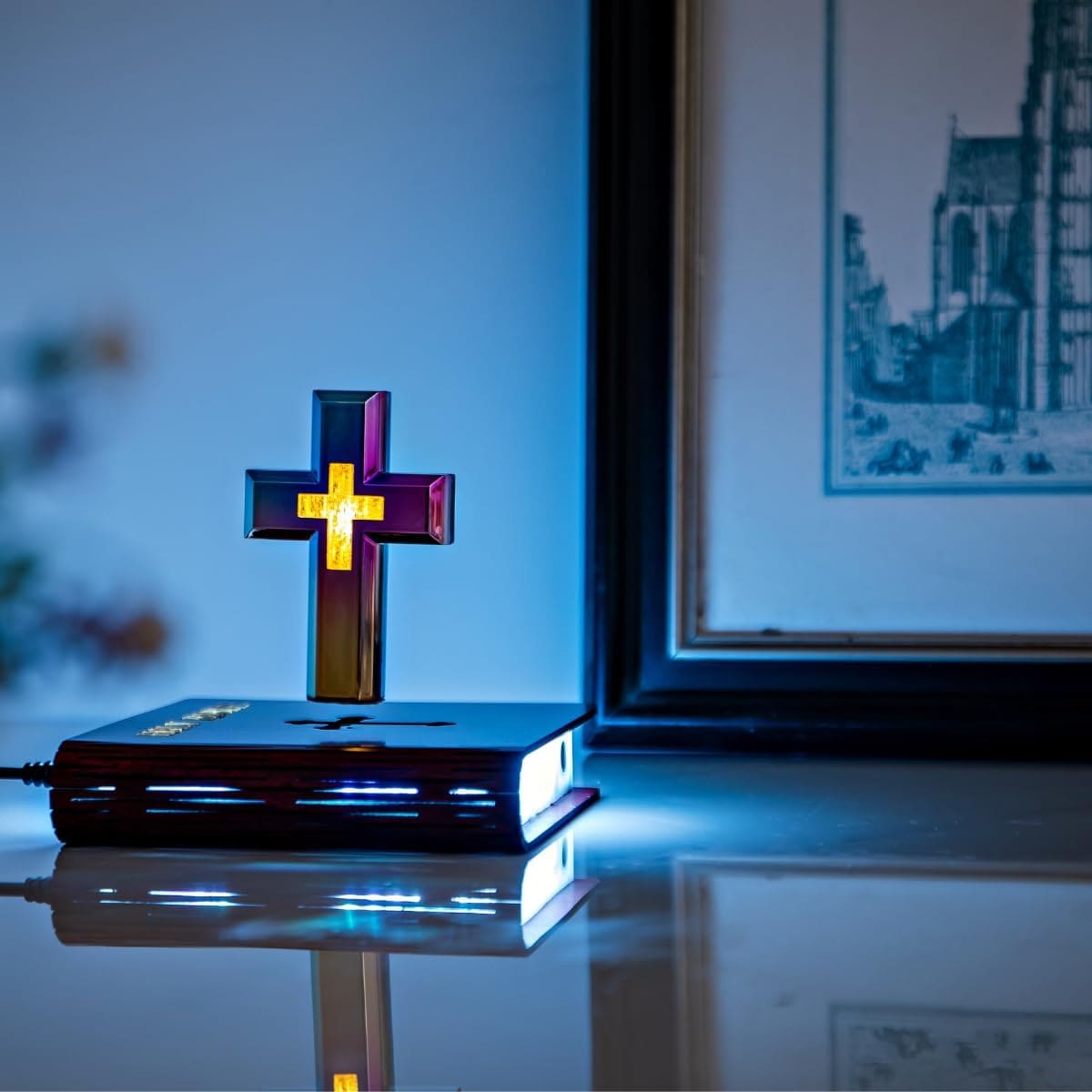 Levitating magnetic christian cross floating with RGB LED lighting ...