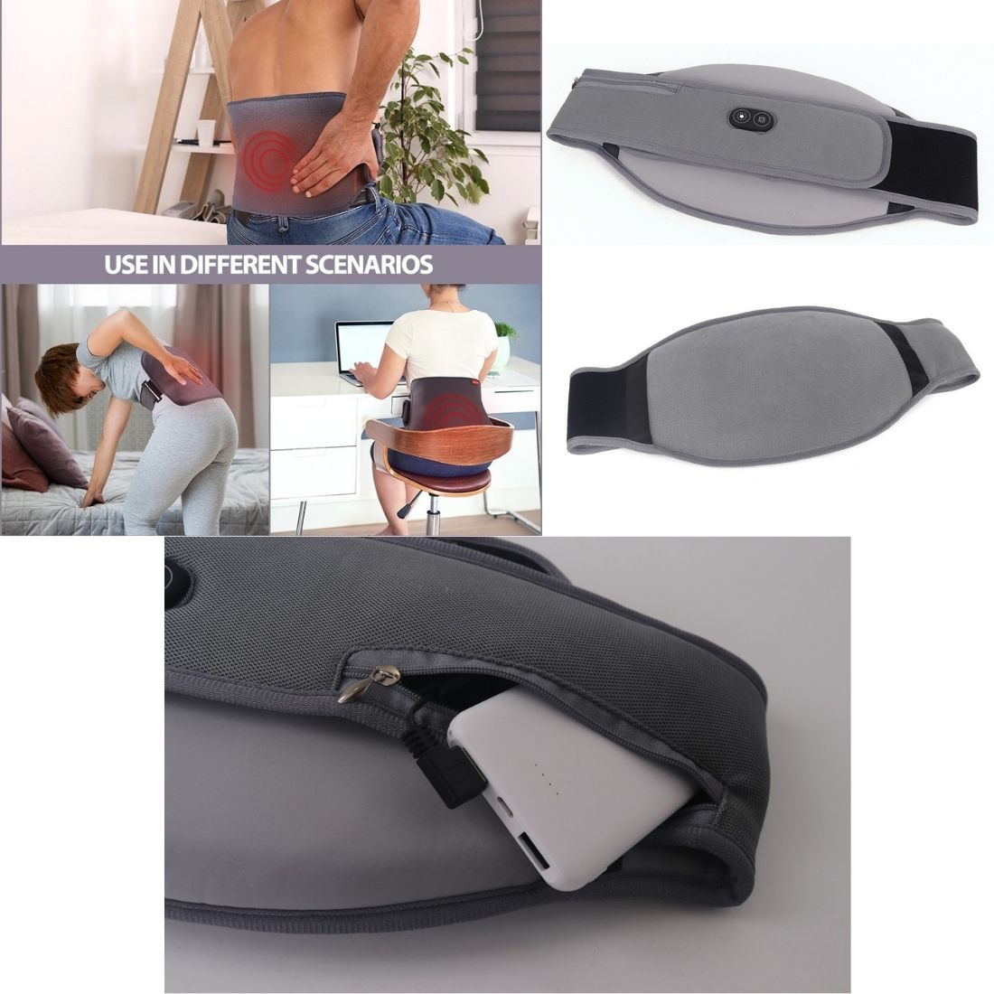 Lumbar belt - Heating massage belt for the lower back with 3 heating ...
