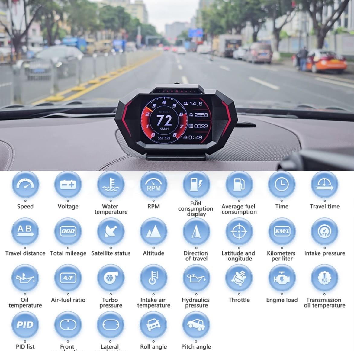 Car on board computer HUD display 3,5" - Multifunctional sports ...