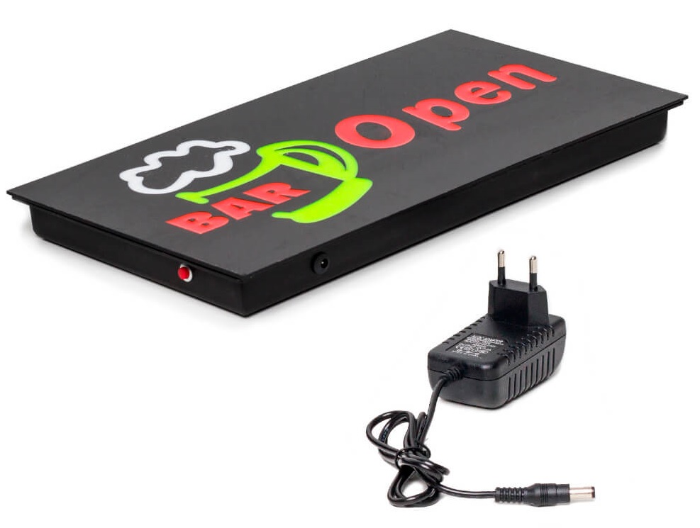 Panel LED promocional con la descripción "BAR Open" 43 cm x 23 cm ...