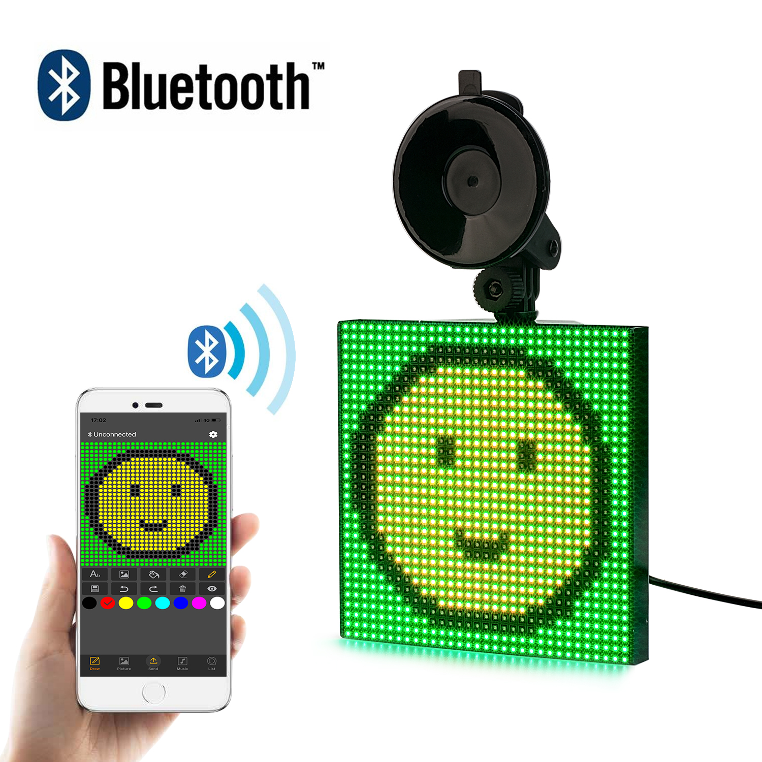 Màn hình Led cho ô tô hiển thị hình vuông RGB với điều khiển Bluetooth ...