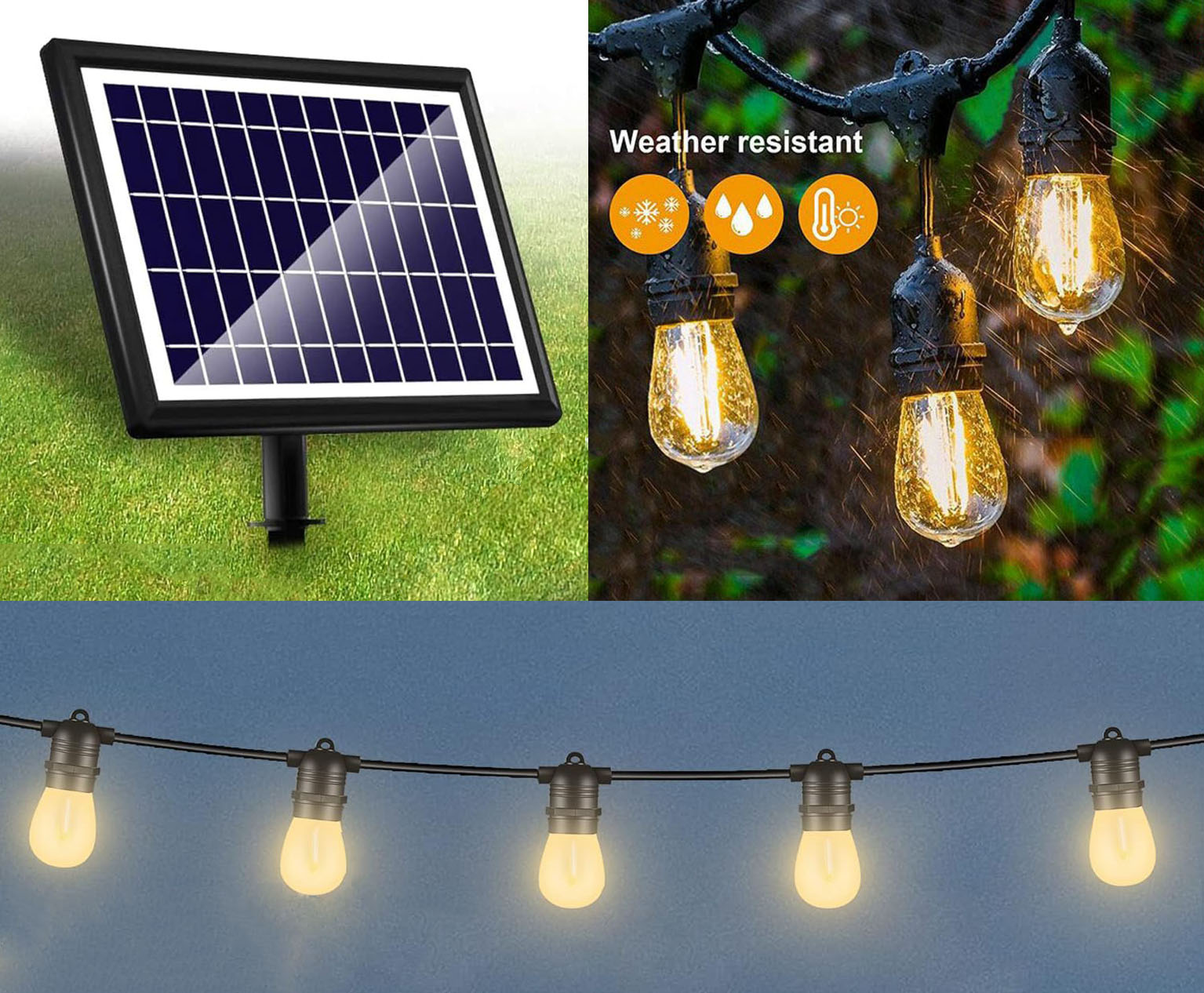 Světelný řetěz na terasu - LED solární na baterky s Bílé LED žárovky ...