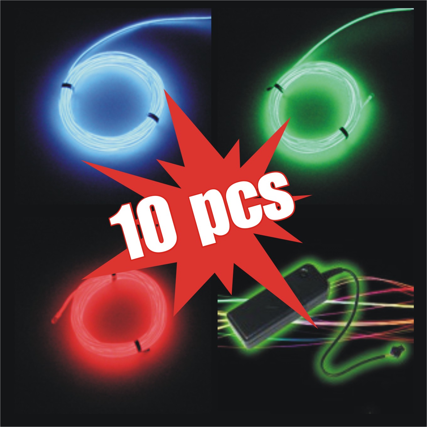 Party Neon Wire 2,3mm + El Inverter 2x 1,5V AA - Paket 10x | Cool Mania
