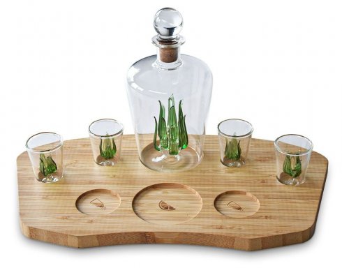Tequila decanter SET - Luxury 840ml tequila carafe + 4 glasses on a ...