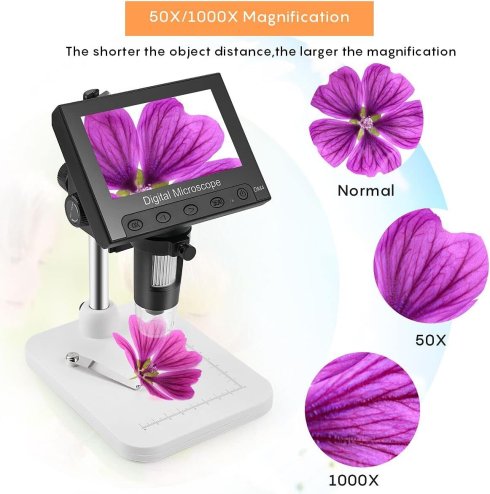 Digital microscope with camera and 4,3" display for PC + LED light with ...