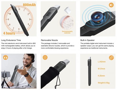 Seruling alat musik tiup elektronik + saksofon dengan speaker (10 nada ...