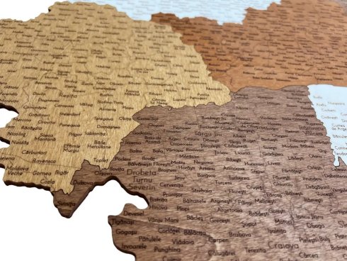 Mapa Rumunsko + mestá - Drevená nástenná 3D/2D mapa Rumunska | Cool Mania