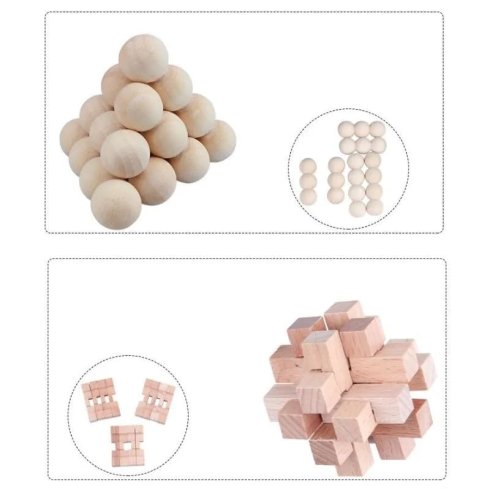 Drevené hlavolamy 3D pre deti a dospelých - Set 9 drevených hlavolamov ...