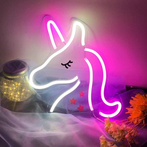 Vegg neonskilt - lys LED panel logo UNICORN | Cool Mania