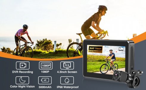 Bike rear view camera FULL HD SET + 4,3" Monitor with micro SD ...