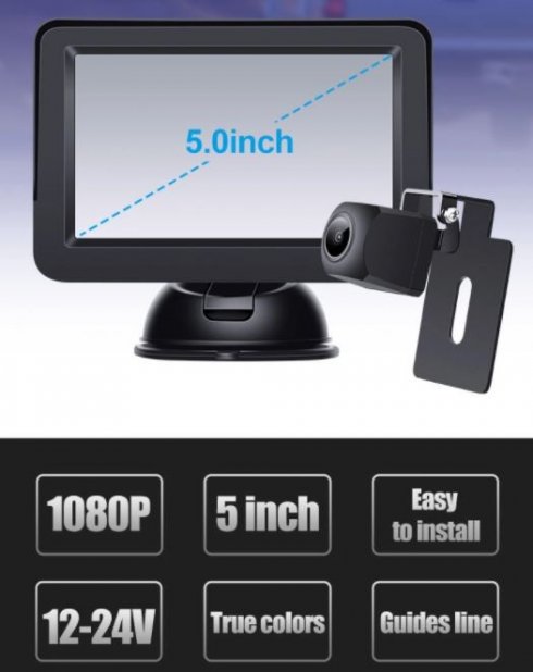Automobilio atbulinės eigos laidinis rinkinys: 5 "monitorius + FULL HD ...