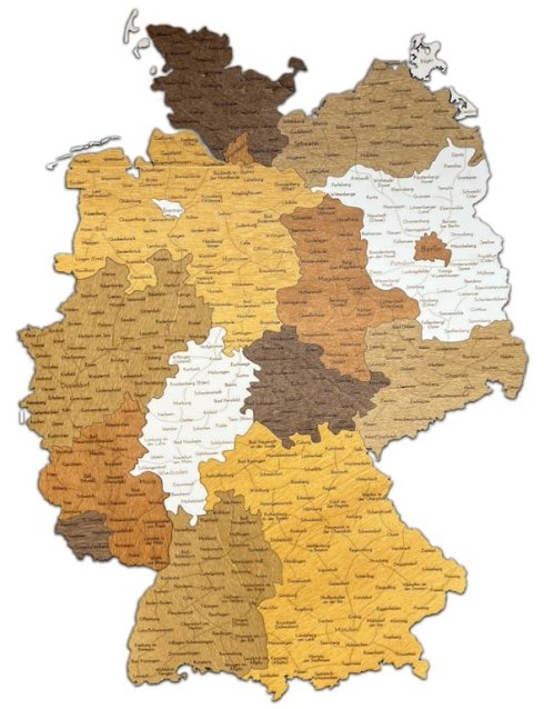 Map of Germany with cities - Wooden 3D/2D German Maps from wood on the ...