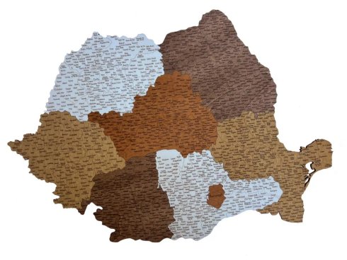 Mapa Rumunsko + mestá - Drevená nástenná 3D/2D mapa Rumunska | Cool Mania