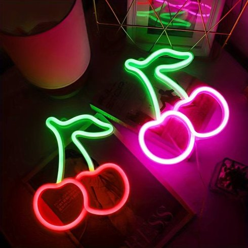 CHERRY - Advertising LED illuminated neon logo light sign on the wall ...