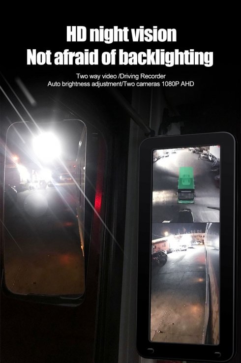 Truck camera rearview mirror set for buses - 12,3" monitor + 2x FULL HD ...