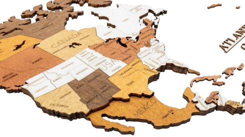 Mapa mundi de madeira na parede 4D - mapas de viagem de madeira ...