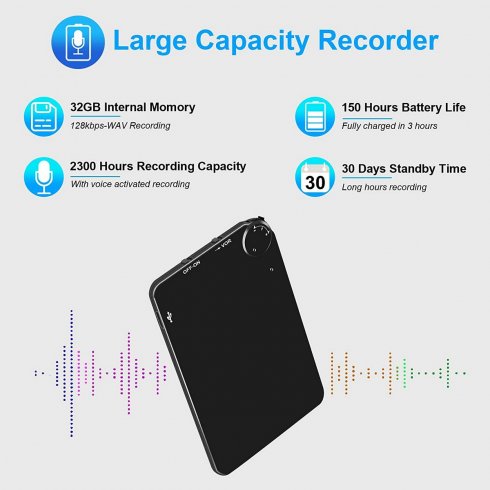Ultra thin 4mm Spy voice recorder with built-in 16GB memory + ultra ...