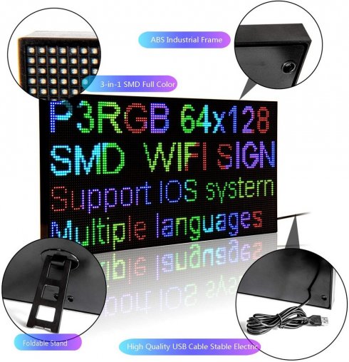 Placa de painel LED WiFi programável RGB cor - 20x39cm com suporte ...