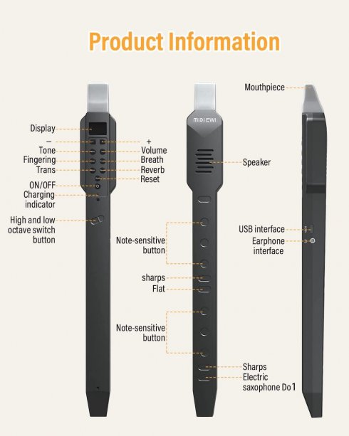 Seruling alat musik tiup elektronik + saksofon dengan speaker (10 nada ...