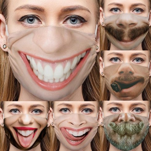 Funny face mask 3D design - OLD GENTLEMAN smile with cigar | Cool Mania