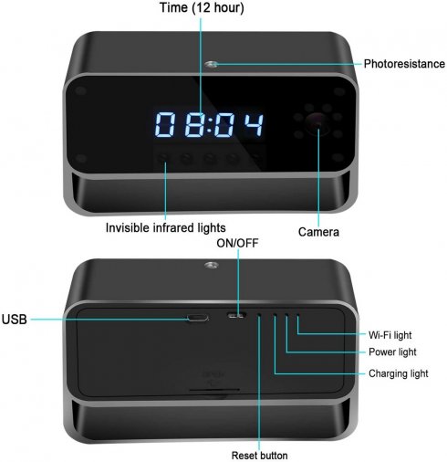 Дизайнерский WiFi-будильник с камерой FULL HD + угол обзора 140° + ИК ...