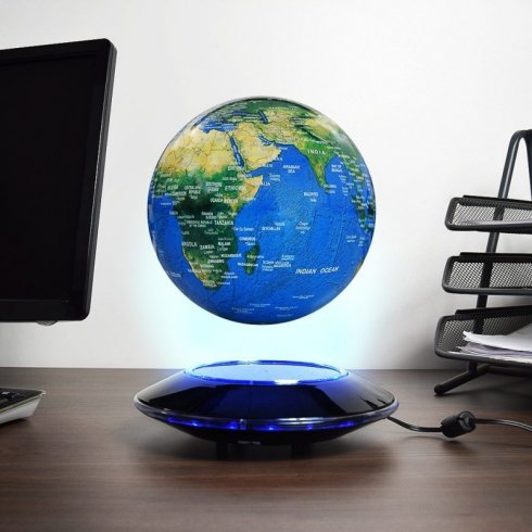 Levitating planet EARTH (floating globe) with LED base BLUE BACKLIGHT ...