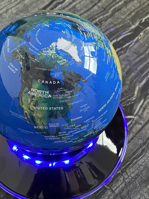 Levitating planet EARTH (floating globe) with LED base BLUE BACKLIGHT ...