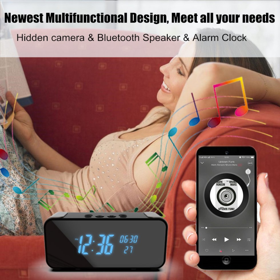 Spy Alarm Clock with 4K Camera + WiFi/P2P with IR LED + Bluetooth ...