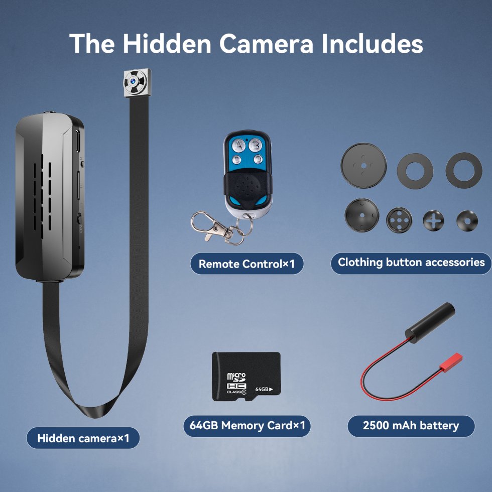 Button pinhole camera with remote control 4K + Motion Detection + Built ...
