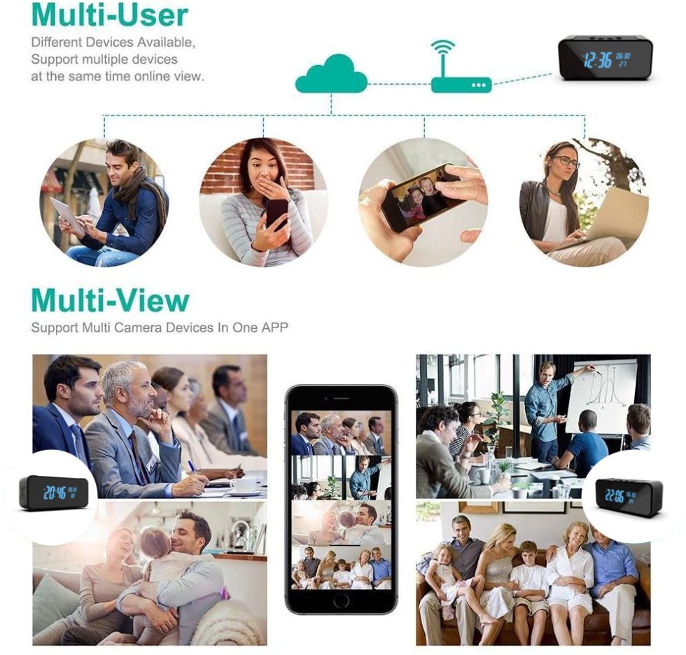 Orë me zile spiune me kamerë 4K + WiFi/P2P me IR LED + altoparlant ...