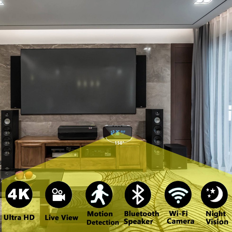 Orë me zile spiune me kamerë 4K + WiFi/P2P me IR LED + altoparlant ...