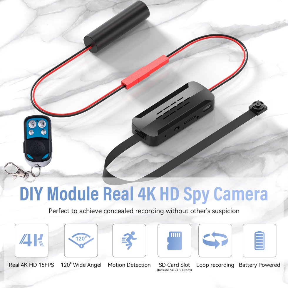 Button pinhole camera with remote control 4K + Motion Detection + Built ...