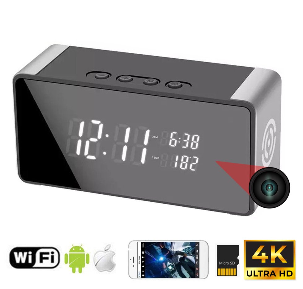 4K spy alarm clock camera - WiFi/P2P + night vision + thermometer (iOS ...