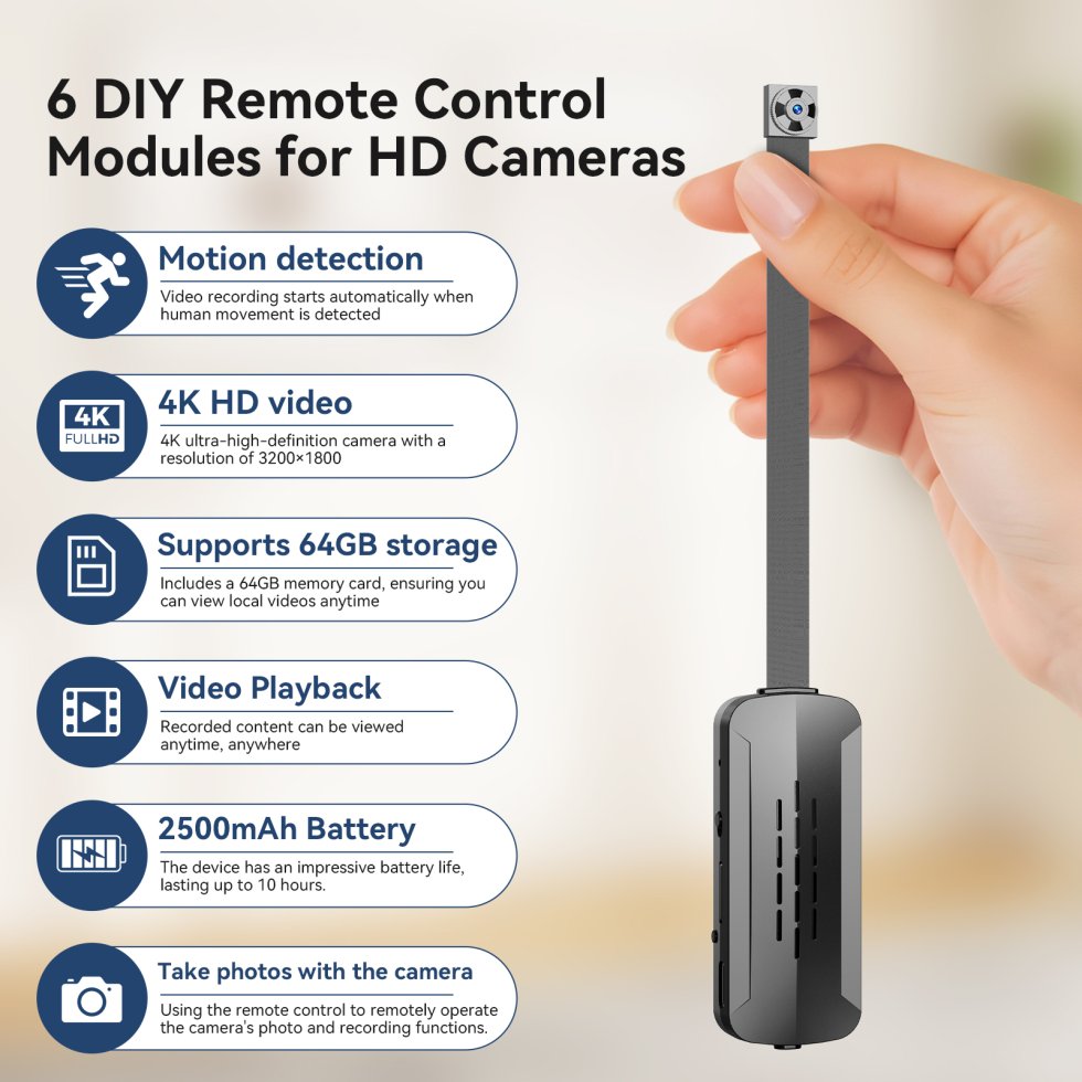 Button pinhole camera with remote control 4K + Motion Detection + Built ...