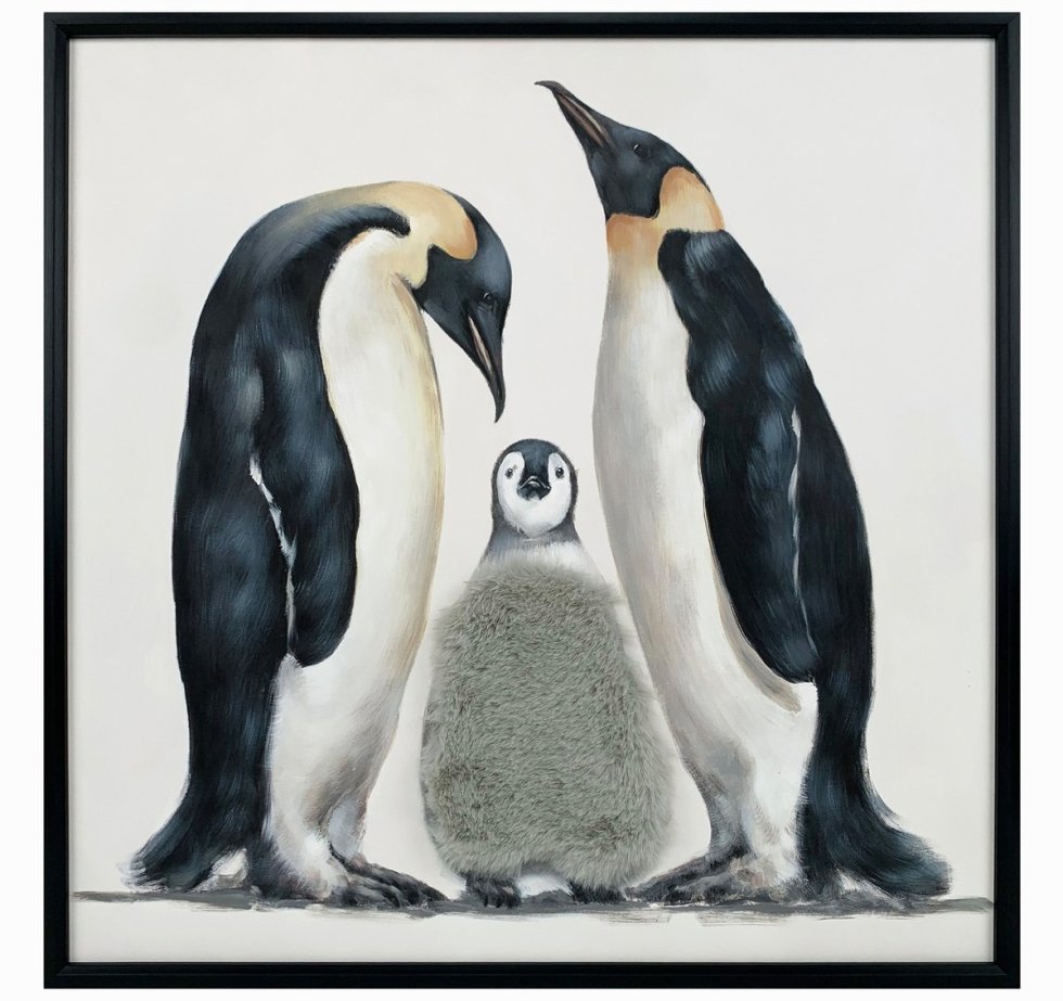 Moderní obrazy na zeď - Tučňáci 3D (s umělou kožešinou) - PINGUINS 80 x ...
