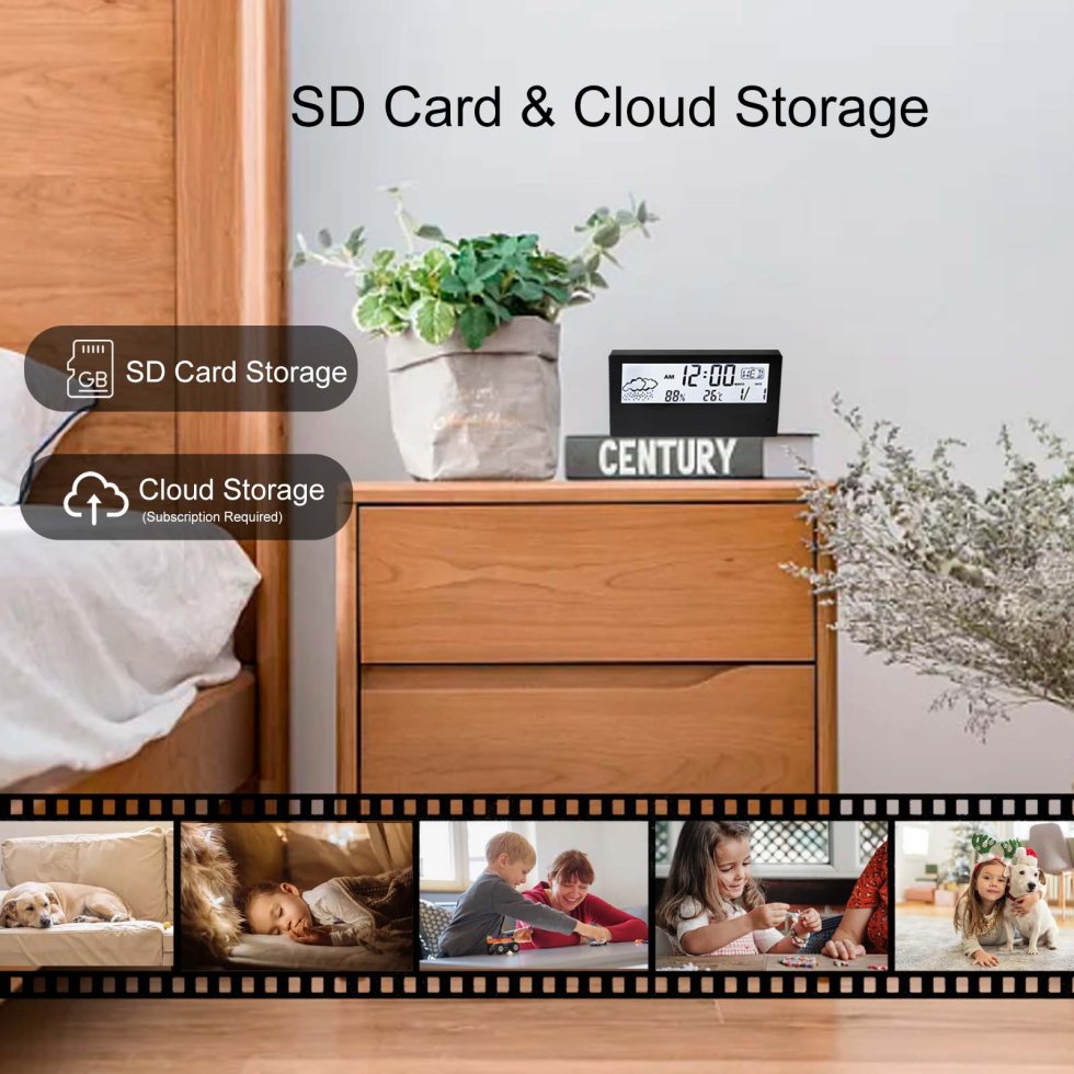 Meteo alarm clock camera FULL HD - Spy weather station (temperature/humidity) + WiFi/P2P + 32GB ...