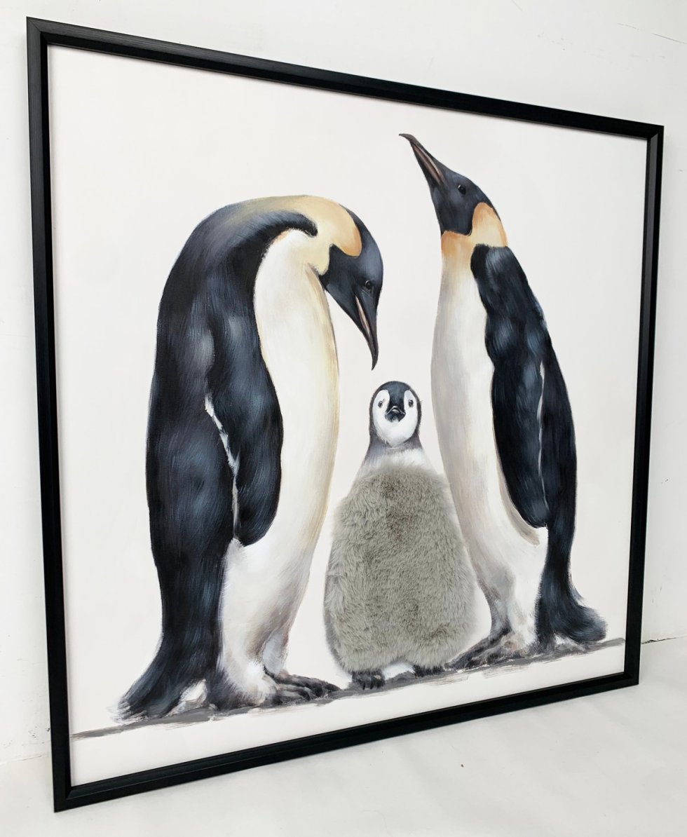 Moderní obrazy na zeď - Tučňáci 3D (s umělou kožešinou) - PINGUINS 80 x ...