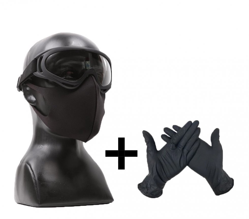 NANO HERO SET - Elastic face mask + safety goggles + protective gloves ...