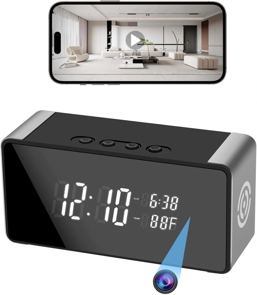 4K spy alarm clock camera - WiFi/P2P + night vision + thermometer (iOS ...